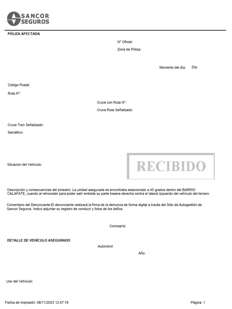 Denuncia Del Siniestro | PDF