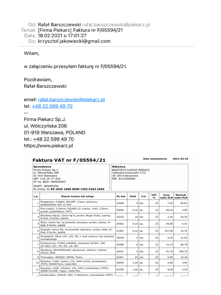 [Firma Piekarz] Faktura Nr F0559421 | PDF