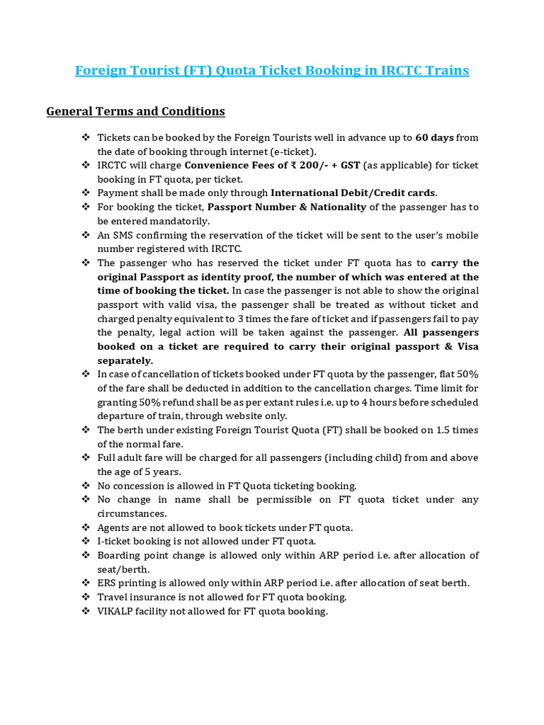 IRCTC Trains FT TNC | PDF