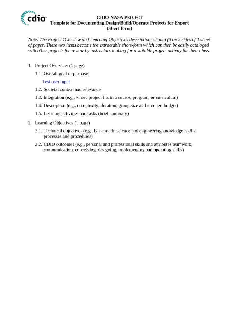CDIO-NASA Project Template | PDF