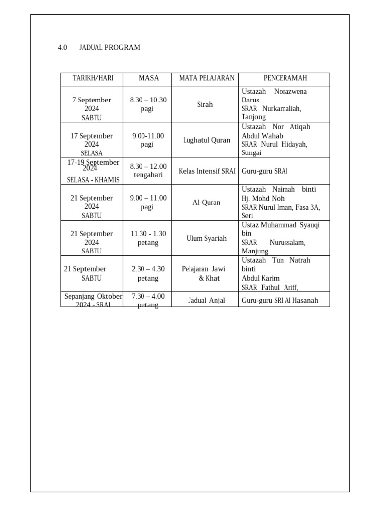 Jadual Program Kecemerlangan Srai 2024 | PDF