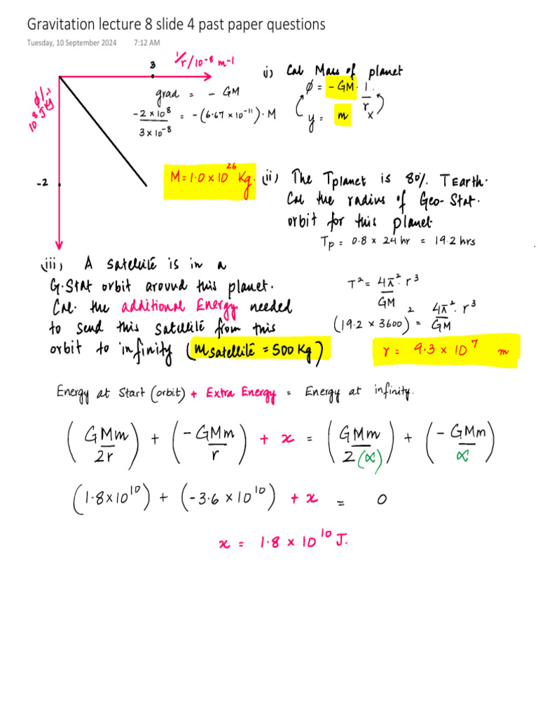 Gravitation Lecture 8 Slide 4 Past Paper Questions | PDF