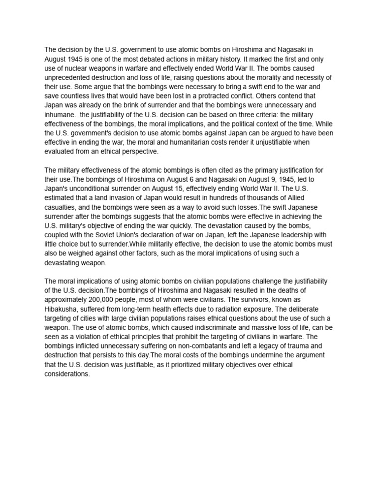 Justifying the Atomic Bombings: Ethics and Impact | PDF | Atomic ...