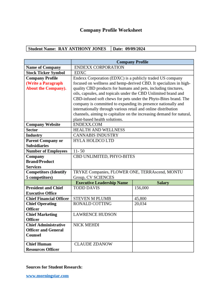 Company Profile Worksheet DONE | PDF