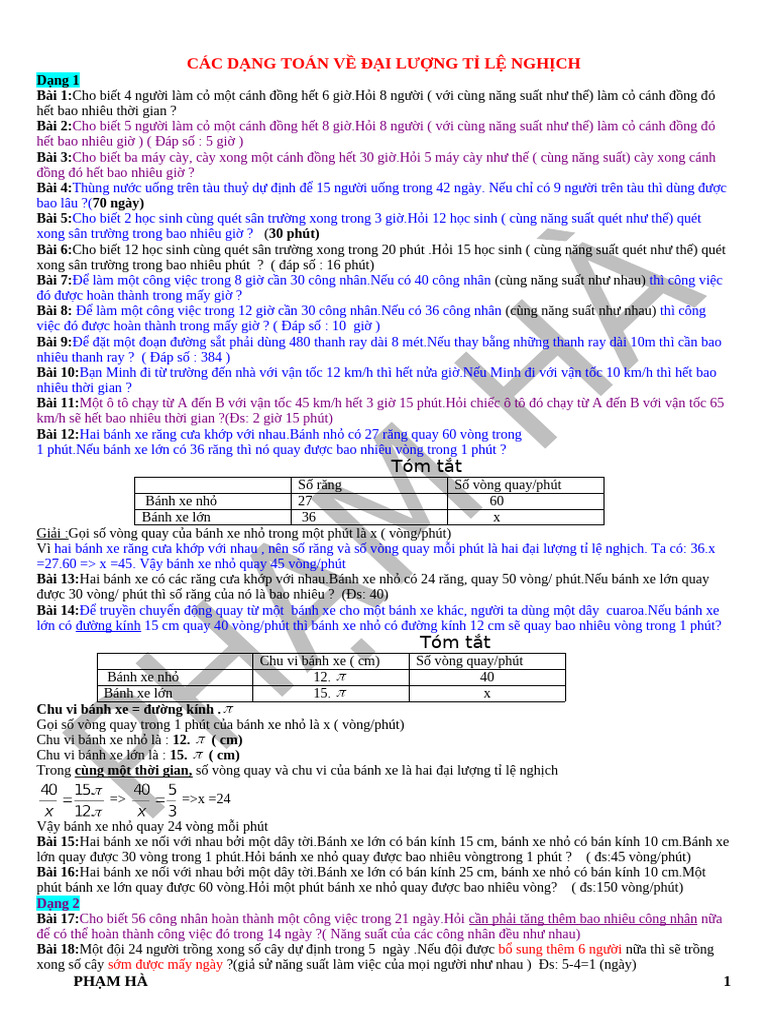 Cac Dang Bai Tap TI LE THUAN TI LE NGHICH | PDF