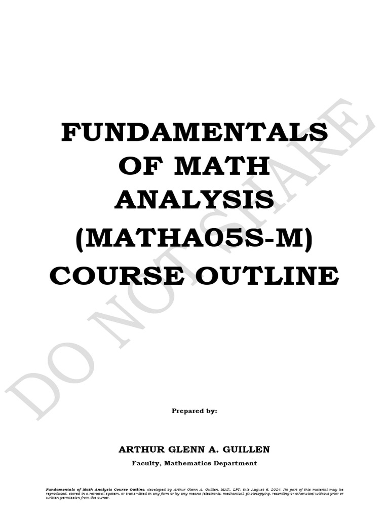 Fundamentals of Math Analysis Course Outline 1-11 | PDF