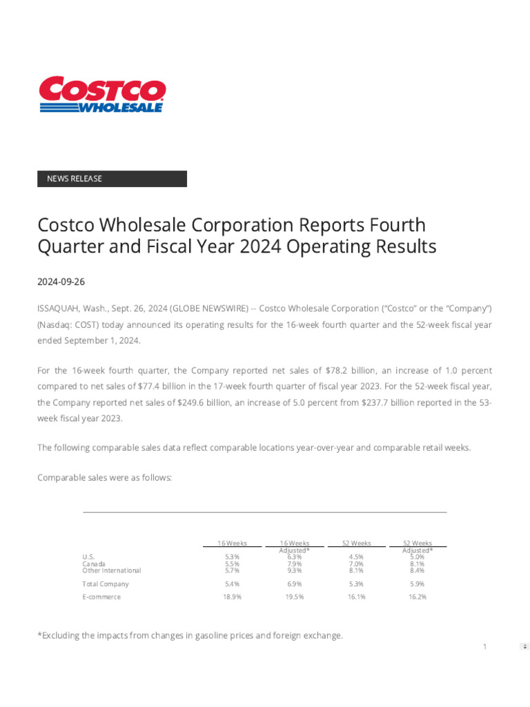 Costco Wholesale Corporation Reports | PDF