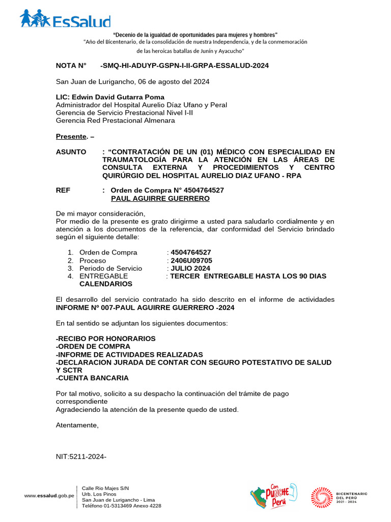 Modelo de Nota SMQ 2024 Paul Aguirre Julio 2024 | PDF