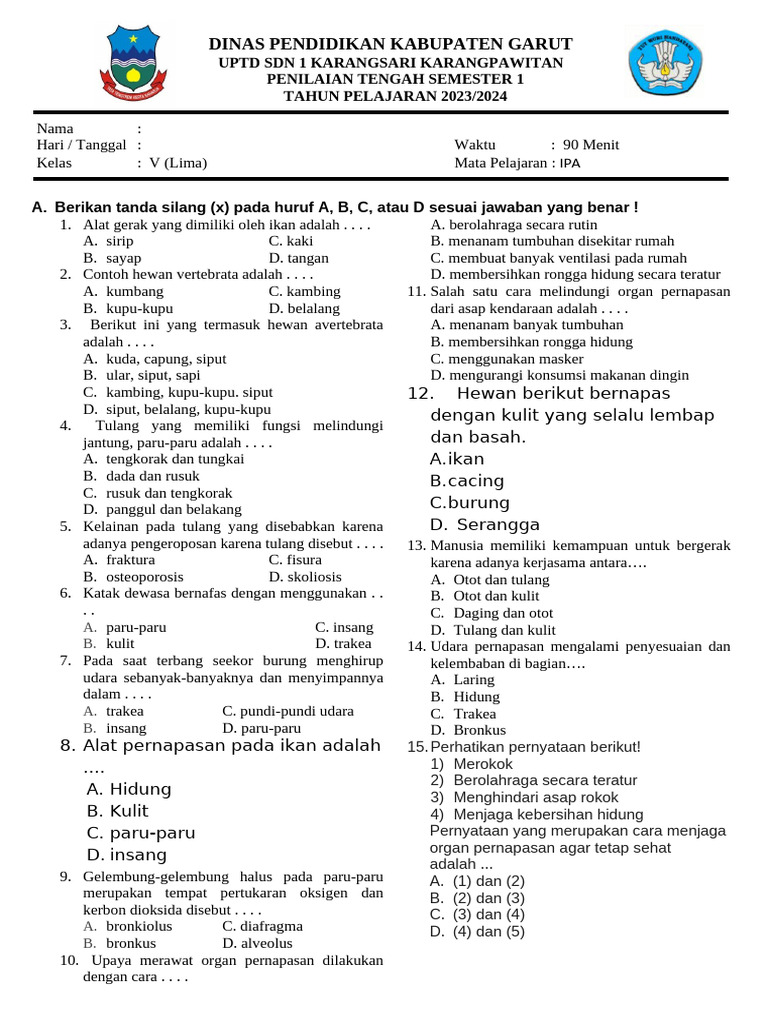 Soal PTS IPA Kelas 5 Ganjil K13 | PDF