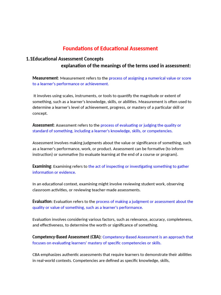 Assessment Notes | PDF | Educational Assessment | Career & Growth