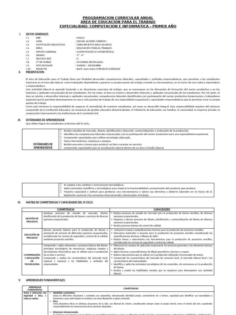 Programacion Curricular Anual | PDF