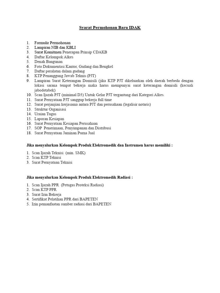 Syarat Permohonan Baru IDAK | PDF