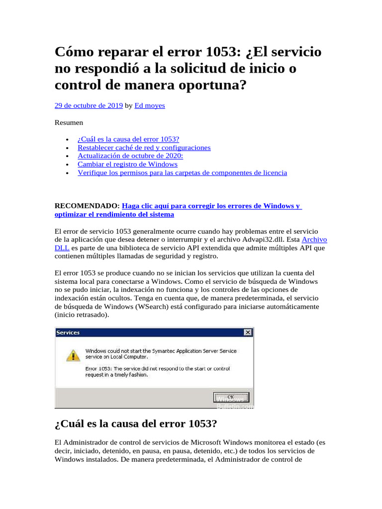 Cómo Reparar El Error 1053 | PDF