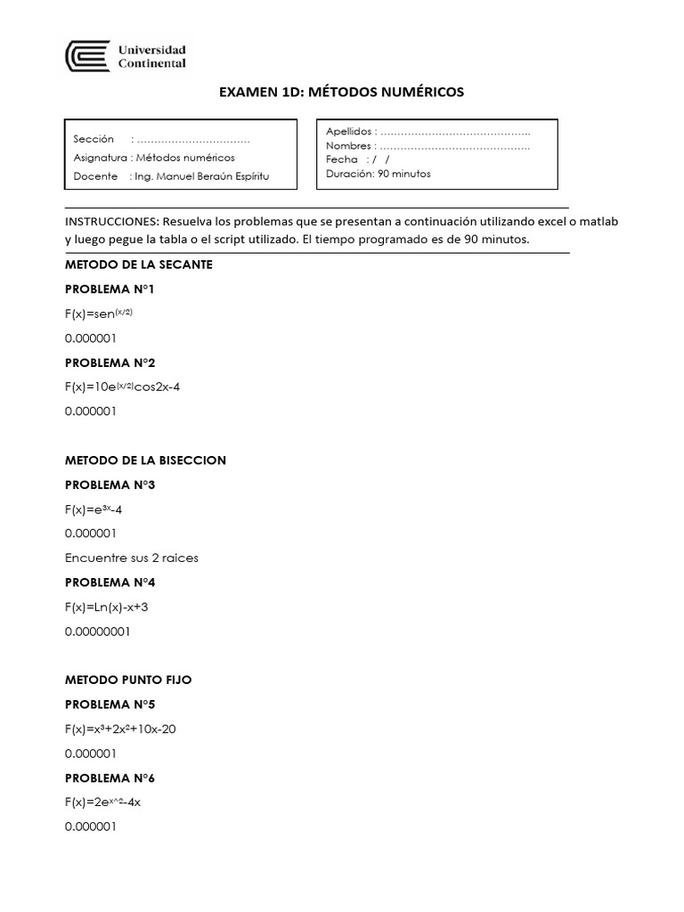 Examen 1 D Metodos Numericos | PDF