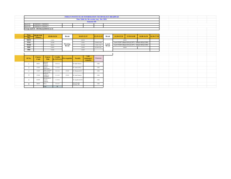 DSAI Timetable Aug-Dec 2024 - 3rd Sem | PDF