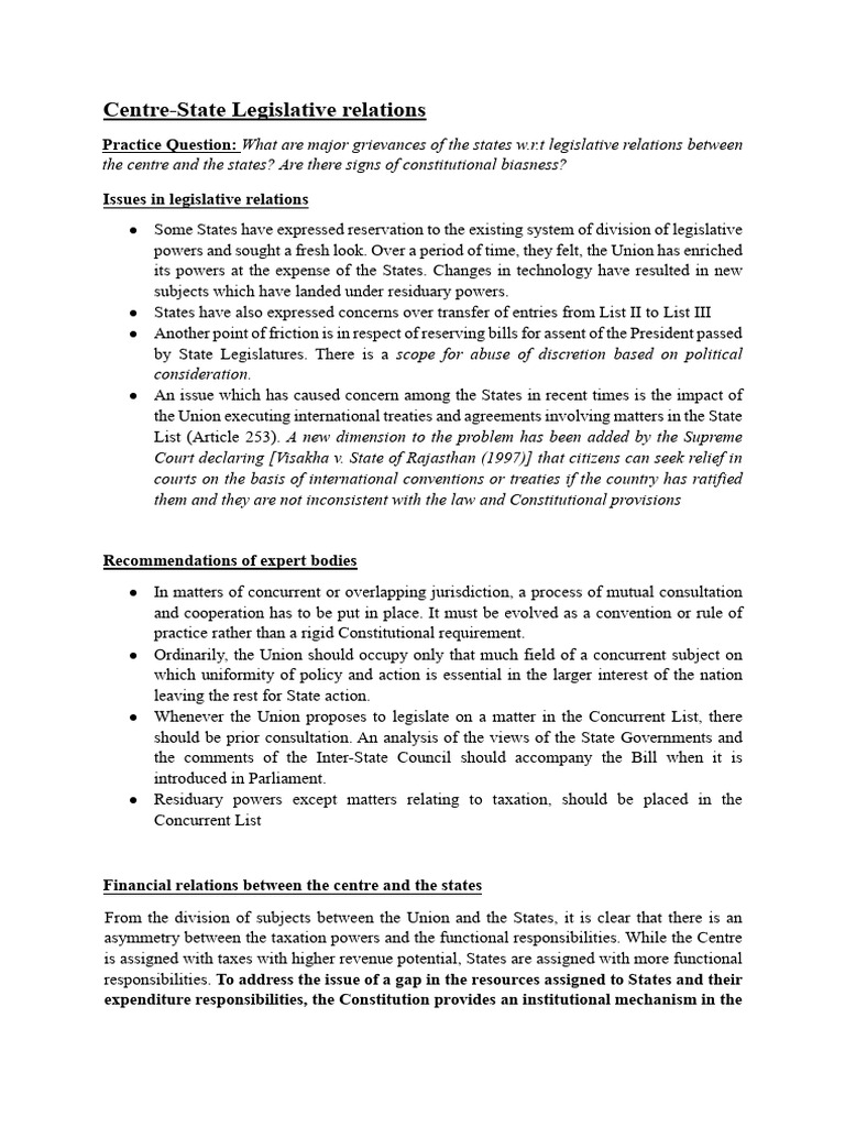 Centre State Relations | PDF