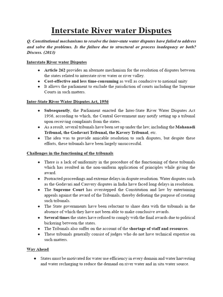 Interstate River Water Disputes | PDF