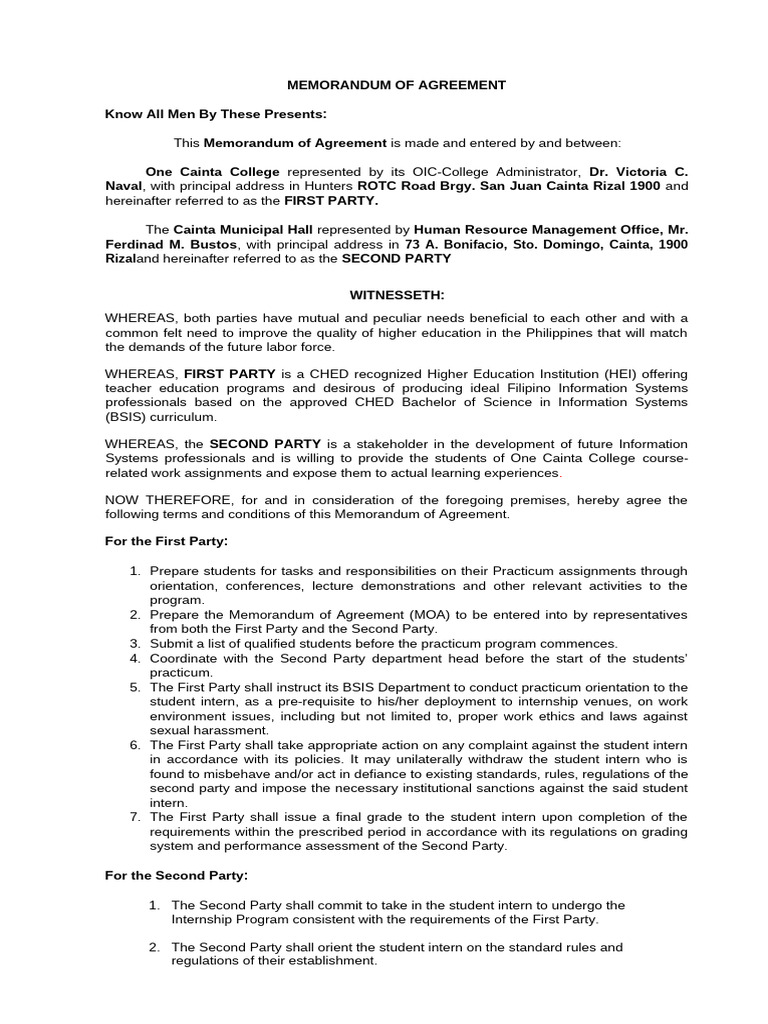 MOA Template OCC | PDF