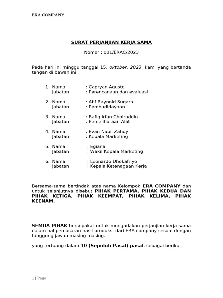 surat kerja sama | PDF