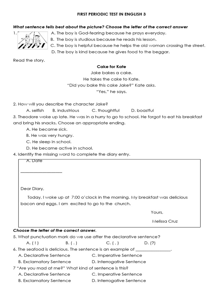 English 3 First Periodic Test | PDF