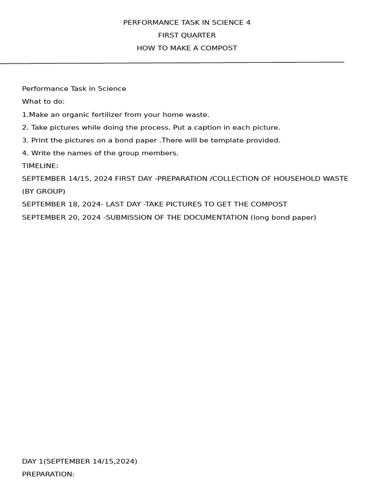 Performance Task Science 4 Template | PDF