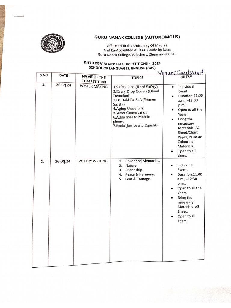 English Inter Department Competition. Instructions | PDF