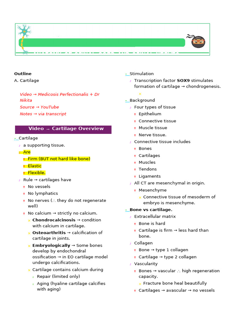 Types of Cartilage Overview and Mnemonics | PDF | Bone | Cartilage