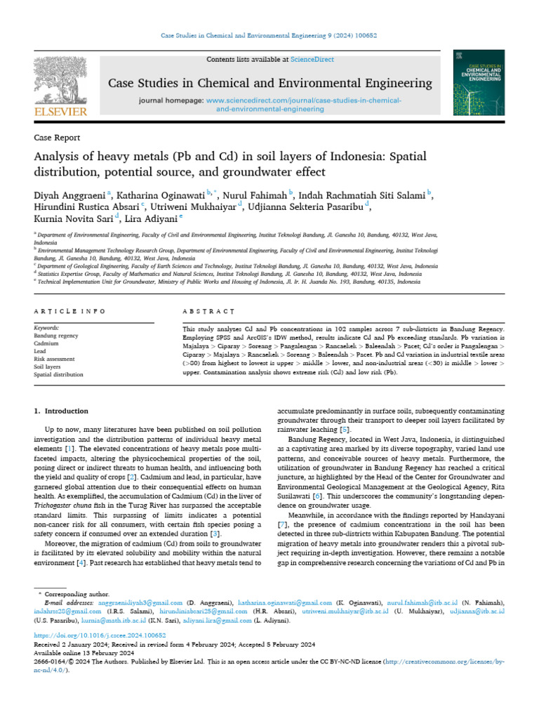 Analysis of Heavy Metals (PB and CD) in Soil Layers of Indonesia ... Analysis of Heavy Metals (PB and CD) in Soil Layers of Indonesia ...