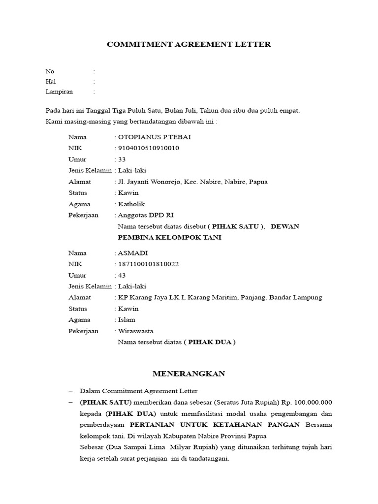 Commitment Agreement Letter | PDF