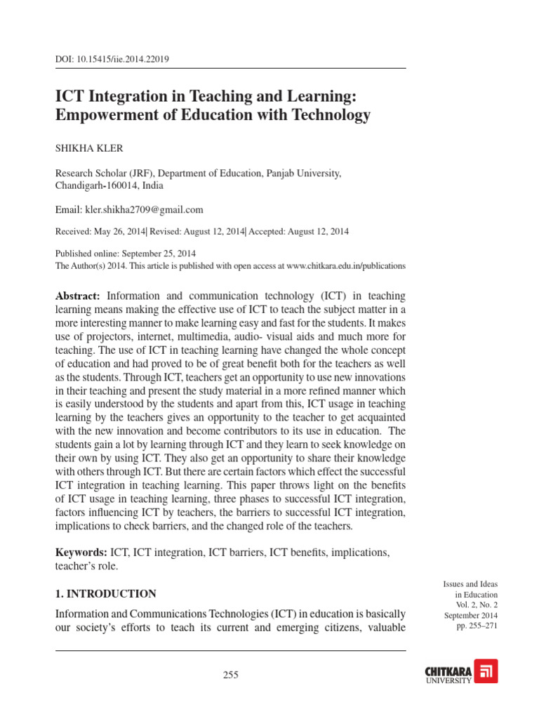 ICT Integration in Teaching and Learning | PDF | Educational Technology ...