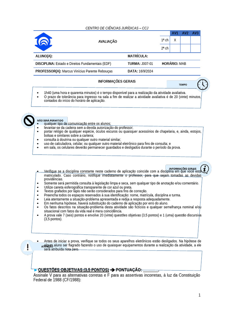 Prova+AV1 1+24 2 | PDF