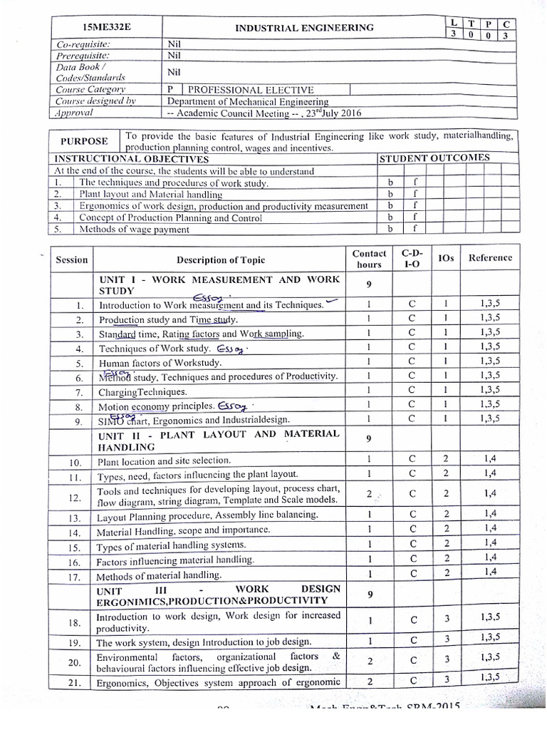 Industrial Engineering Syllabus | PDF