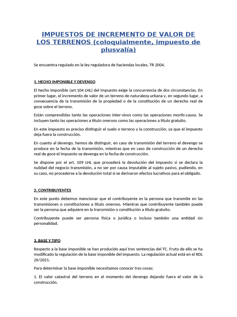 IMPUESTO DE INCREMENTO DE VALOR DE LOS TERRENOS | PDF