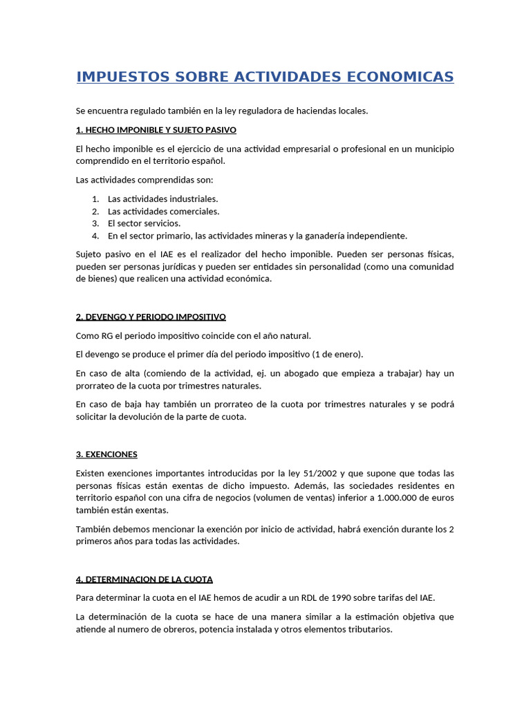 Impuesto Sobre Actividades Economicas | PDF
