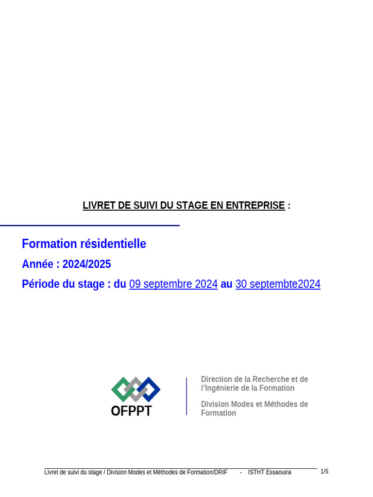 Livret de Suivi Du Stage | PDF