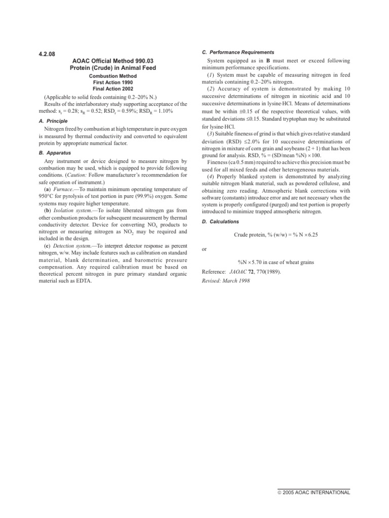 AOAC 990.03 Protein by Combustion | PDF