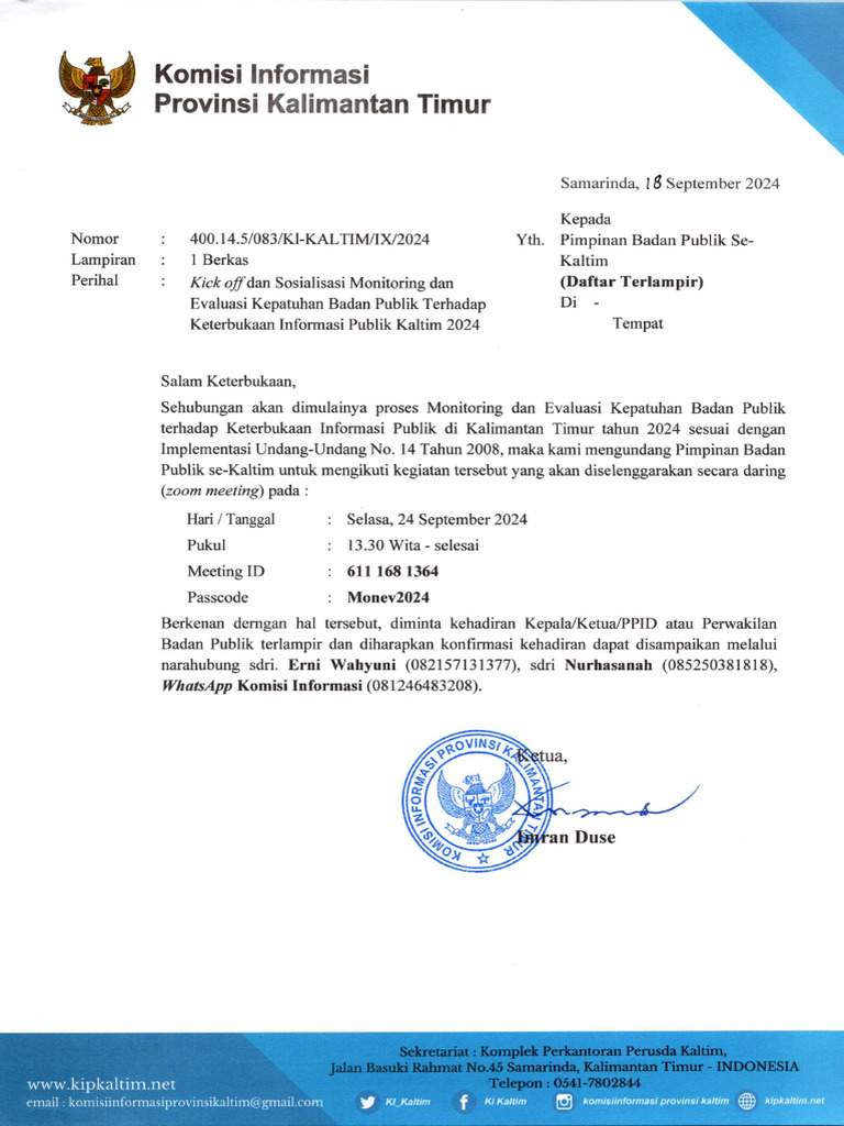 Surat Kick Off Monev 2024 fix | PDF