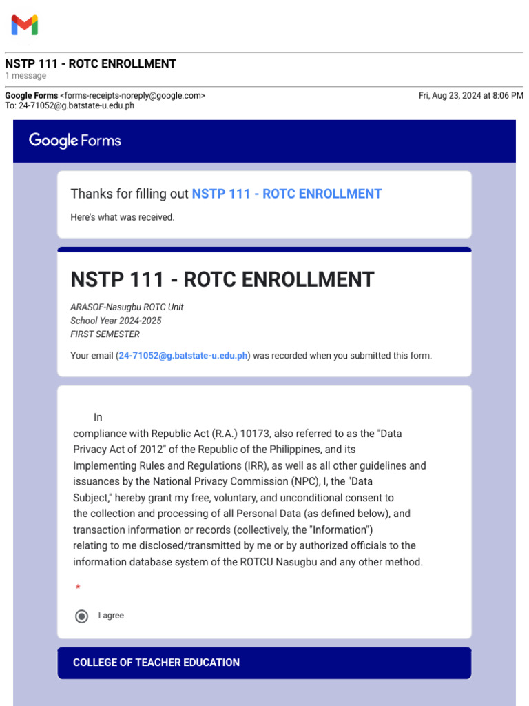Gmail - NSTP 111 - ROTC ENROLLMENT | PDF