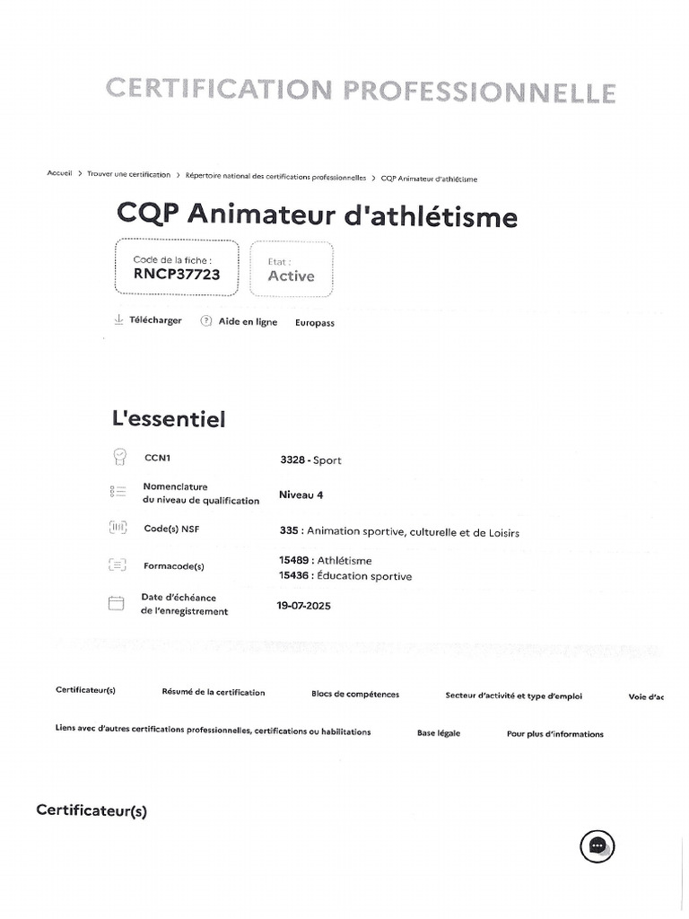 FFA CQP Animateur Athlé | PDF