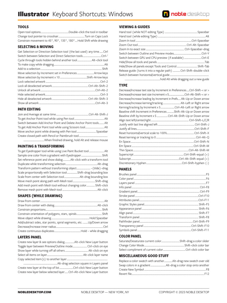 Illustrator Keyboard Shortcuts Windows | PDF