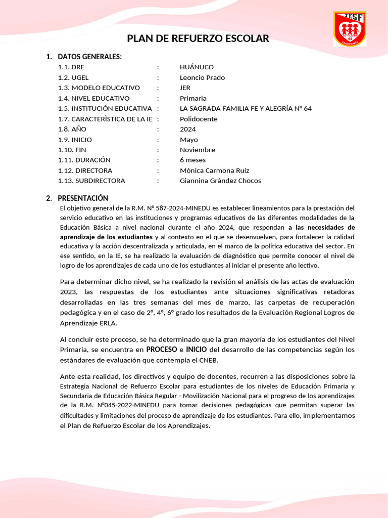 Plan de Refuerzo Escolar - Primaria | PDF | Evaluación | Crecimiento personal y profesional
