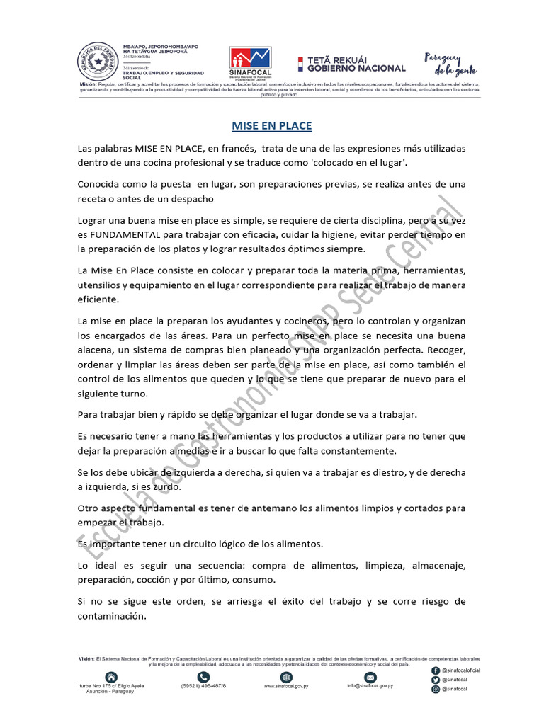Unidad 1 - Mise en Place | PDF