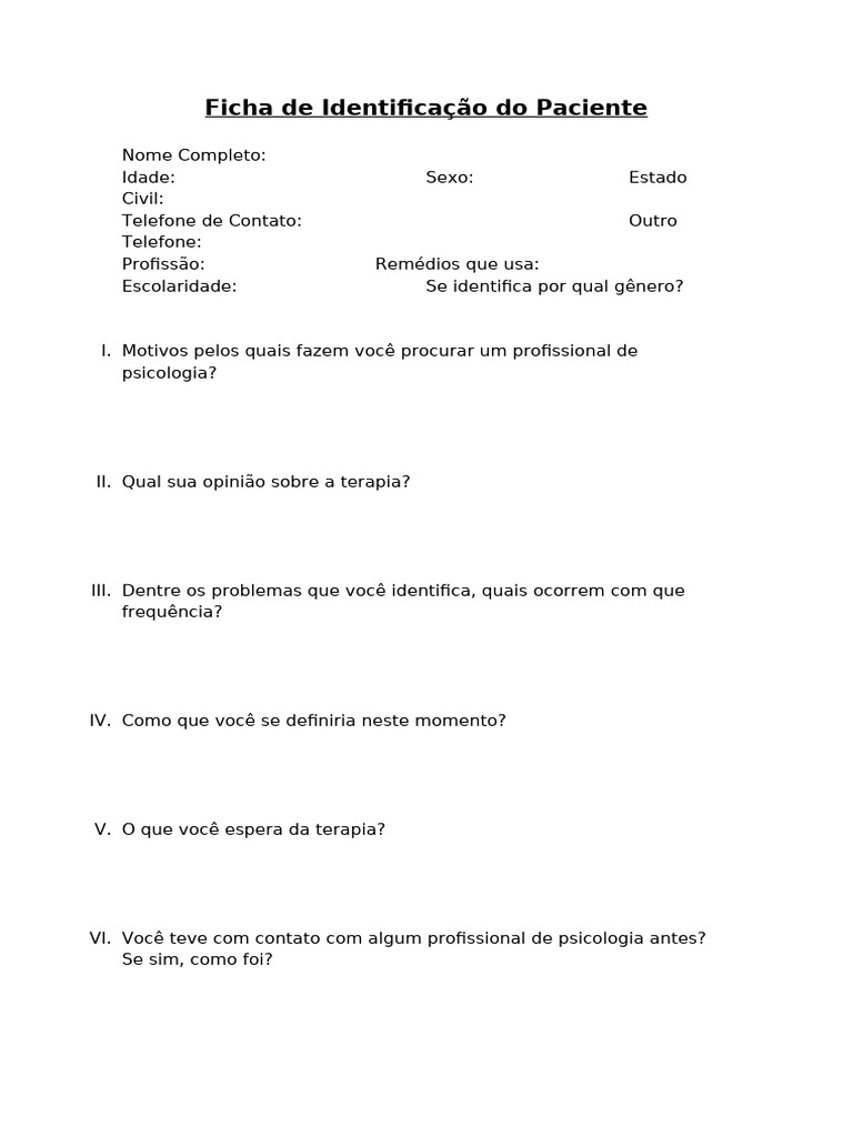 Ficha de Identificação Do Paciente | PDF