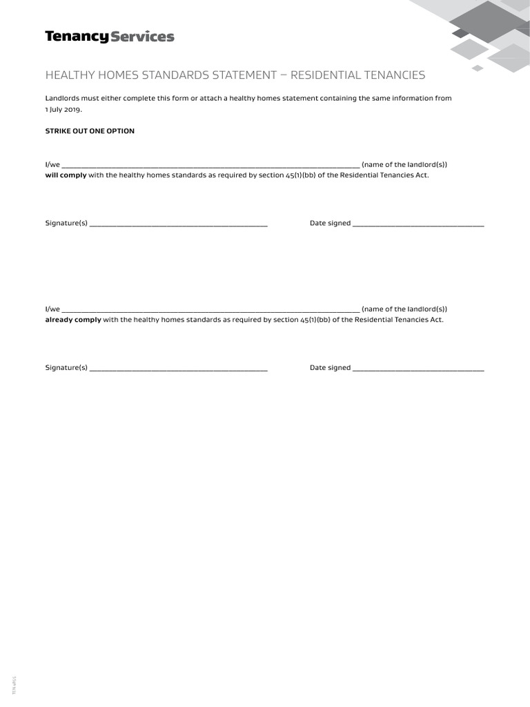 Healthy Homes Standards Statement Residential Tenancies | PDF