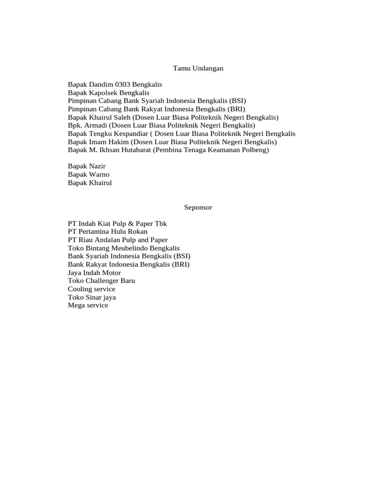 Data Undangan Milad Polbeng 23 | PDF