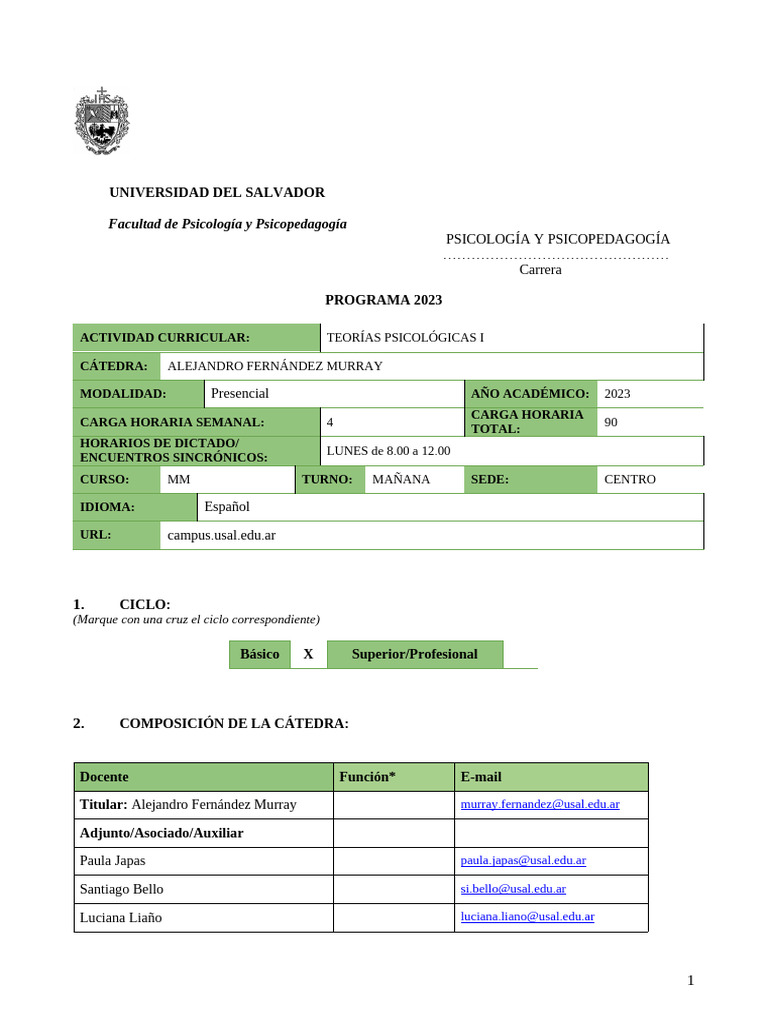 Programa 2023 Teorías I Murray MM | PDF