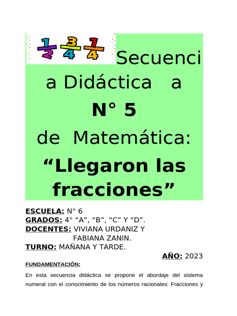 Comparto '2023 Secuencia Didáctica de Matemática N° 5 Fracciones (Con Modificaciones) ' Contigo ...