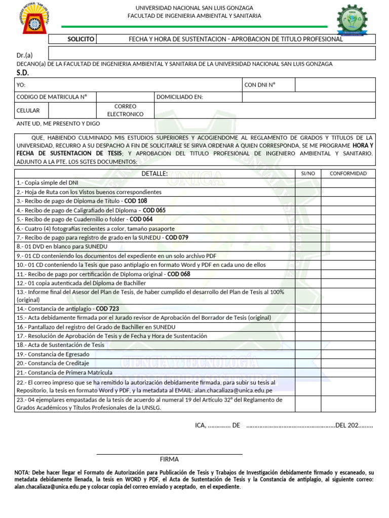 004 - 1 - Formato Nº3 Solicitud Fecha y Hora Sust - Aprobc Titulo | PDF