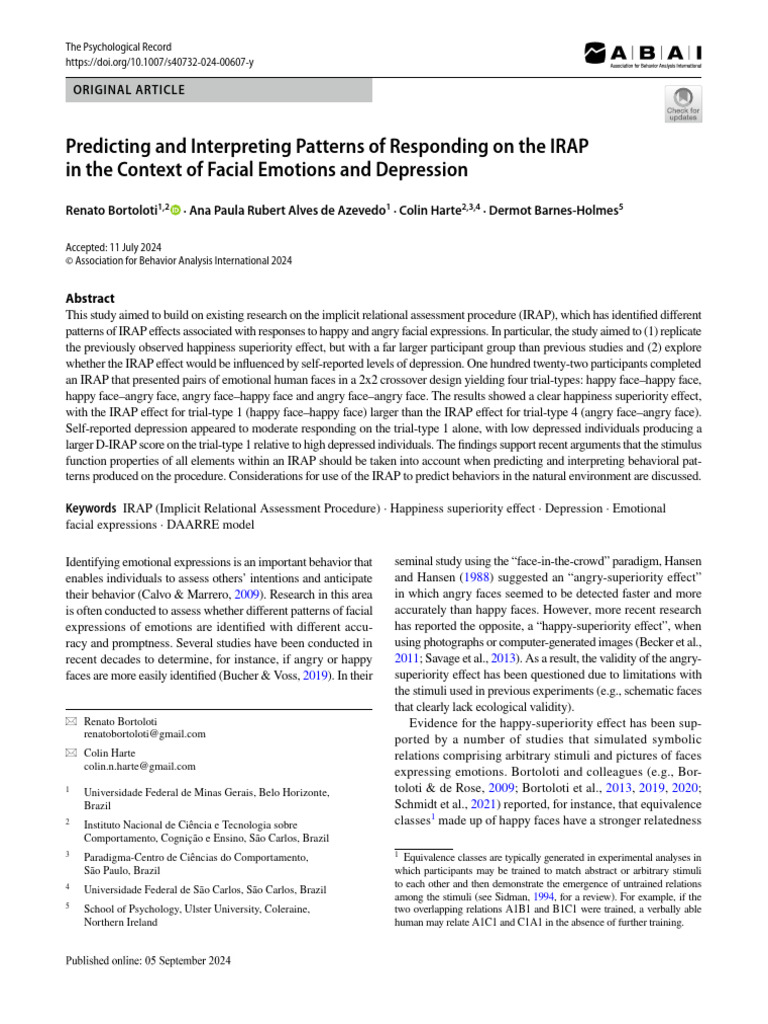 Predicting and Interpreting Patterns of Responding On The IRAP in The ...