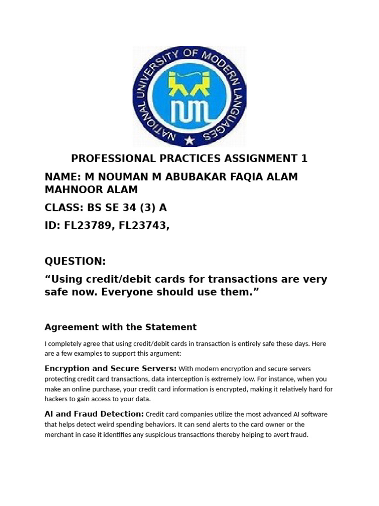 FL23789, FL23743 PP Assignment 1 | PDF | Credit Card | Computing